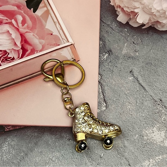 Accessories | Golden Roller Skate With Silver Crystals Keychain Charm ...